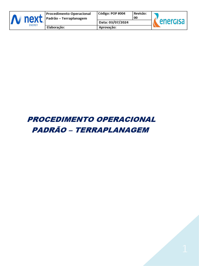 POP 004 - Procedimentos Operacionais - Terraplanagem | PDF | Solo