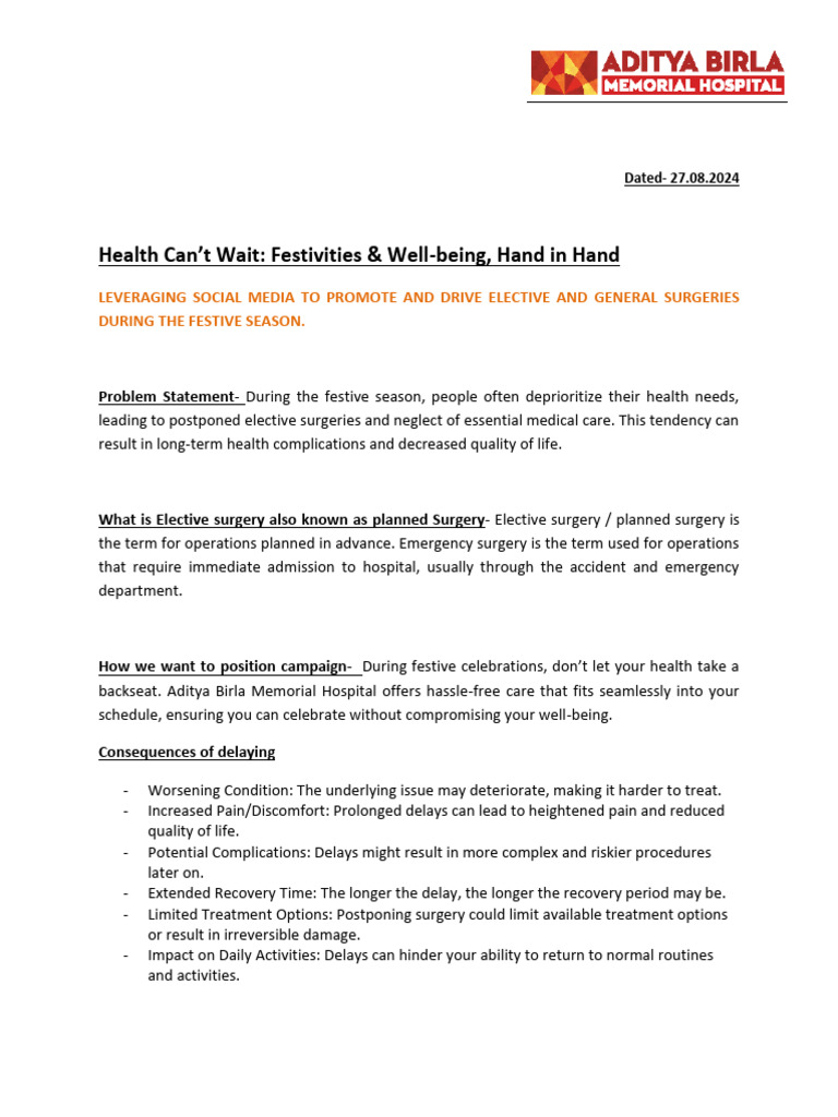 Elective Surgery Brief | PDF | Surgery | Hospital