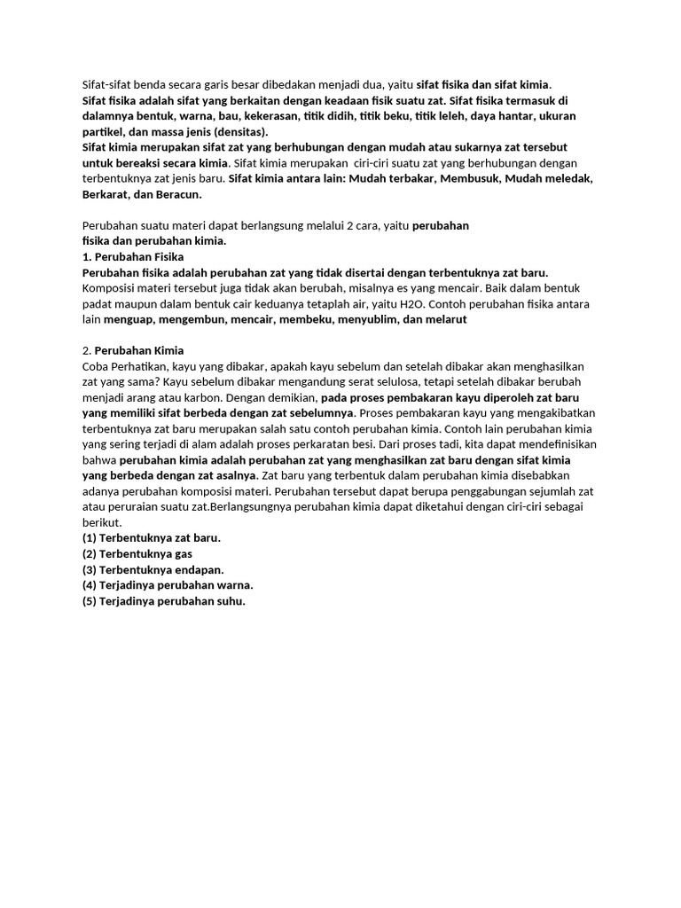 Resume Perubahan Fisika dan Perubahan Kimia | PDF