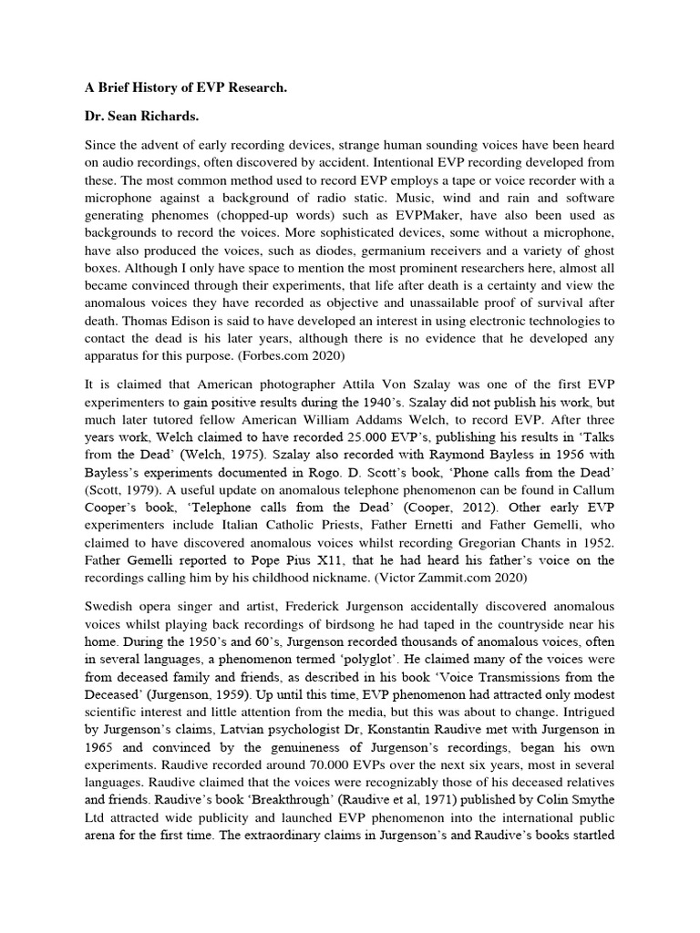 A Short History of EVP Research 2022 Upd | PDF | Deception | Pseudoscience