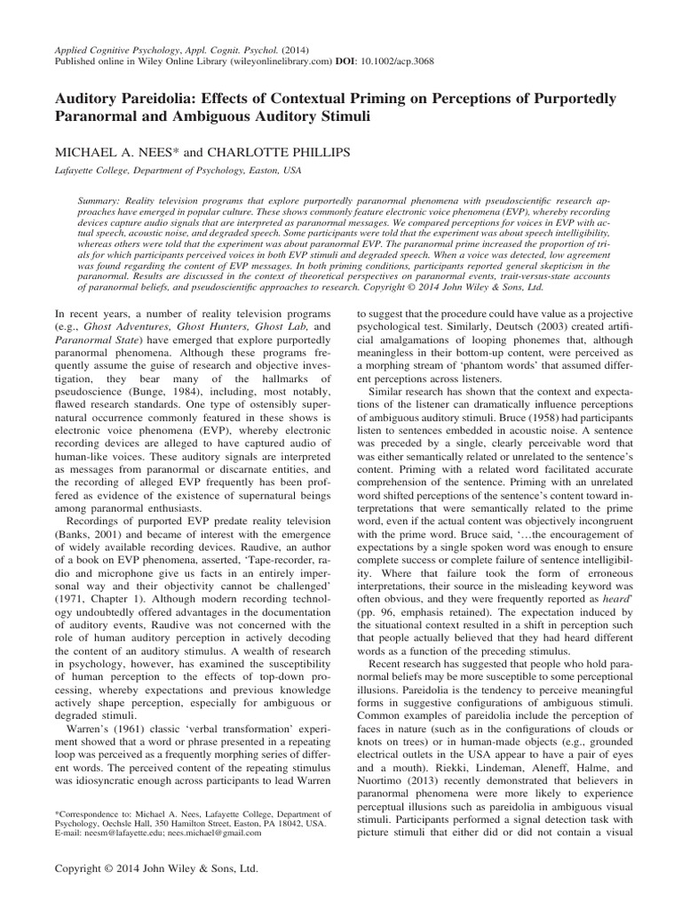NEES, M y PHILLIPS, Ch. - Auditory Pareidolia | PDF | Perception ...