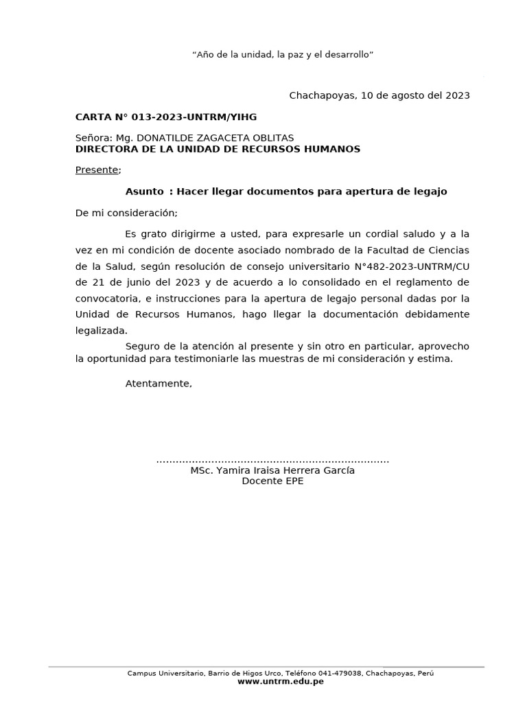 Carta #028-2023-Untrmdlt | PDF | Derecho | Salud y bienestar