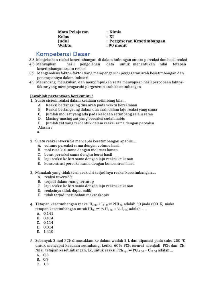 Soal Kesetimbangan Kimia | PDF