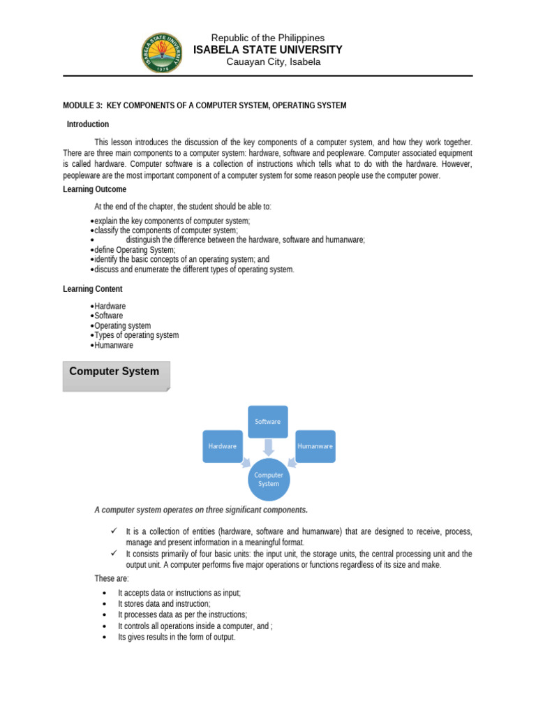 3 Key Components of Computer System | PDF | Computer Data Storage | Operating System