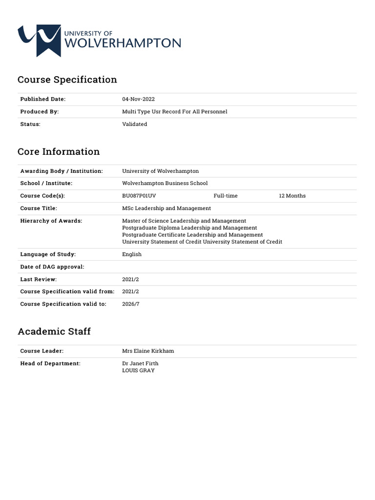 MSc Leadership and Management Course Details | PDF | Learning ...