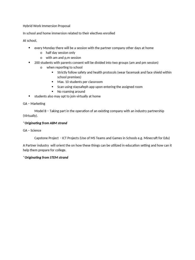 Hybrid Work Immersion Proposal | PDF Hybrid Work Immersion Proposal | PDF