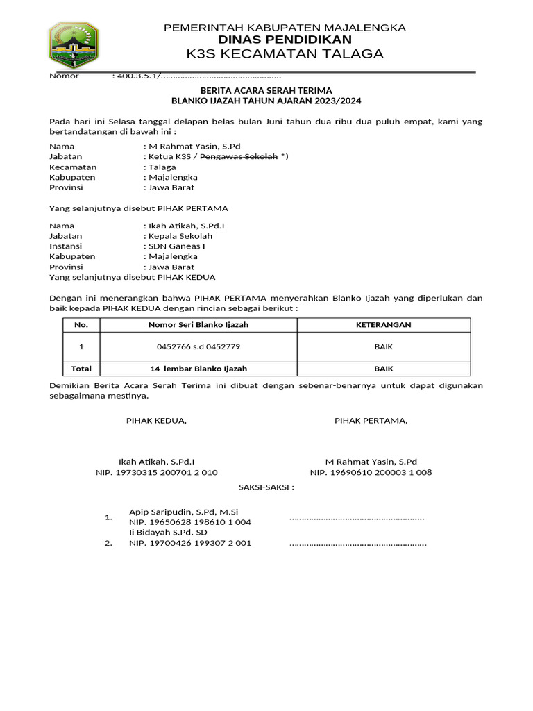 Contoh Bast Blanko Ijazah-Shus-Sampul Plastik - 2024 - 1 | PDF