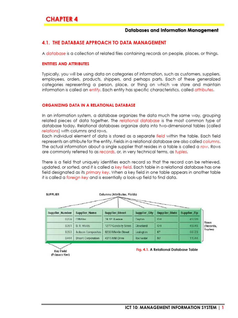 CHAPTER 4 Databases and Information Management | PDF | Databases | Relational Model