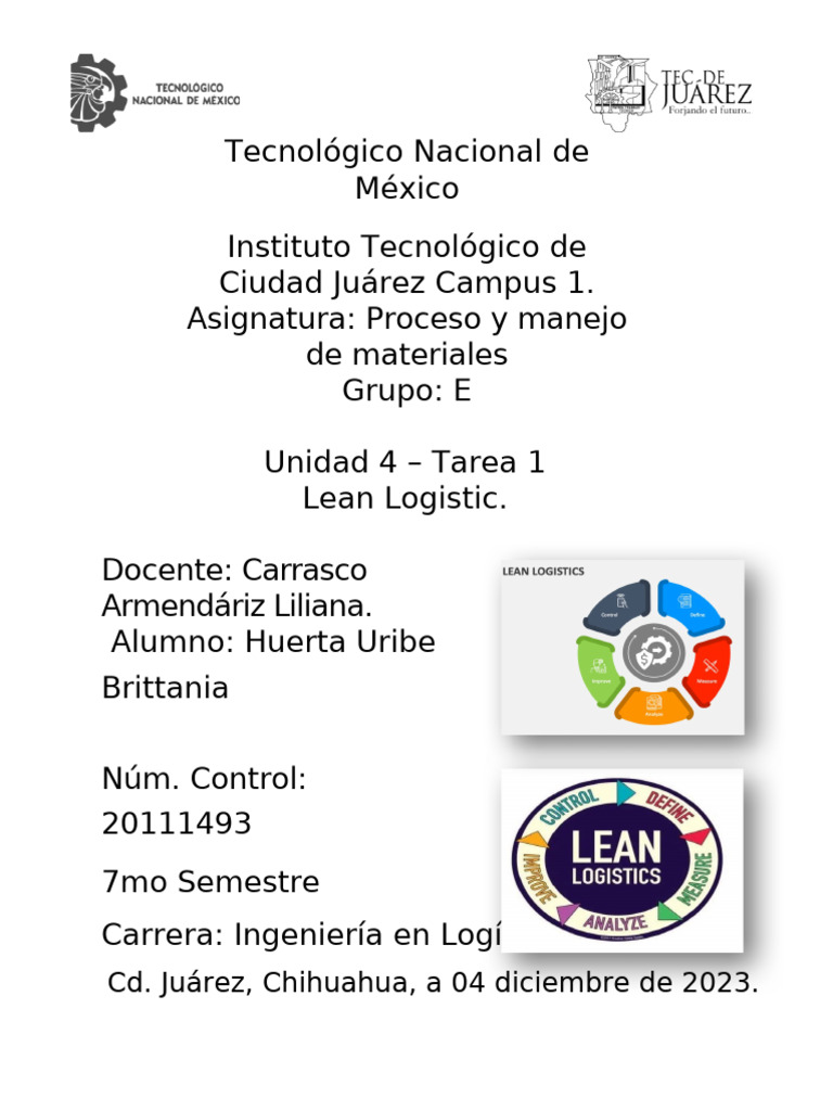 Tarea 1 Lean Logistic-Huerta Uribe Brittania | PDF | Lean Manufacturing | Cadena de suministro