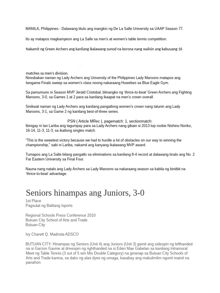 Balitang Sports | PDF