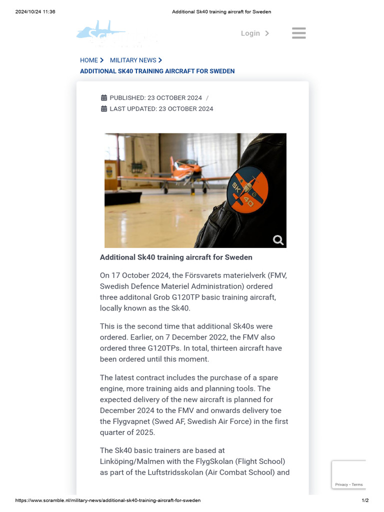 Additional Sk40 Training Aircraft For Sweden | PDF | Aeronautics ...