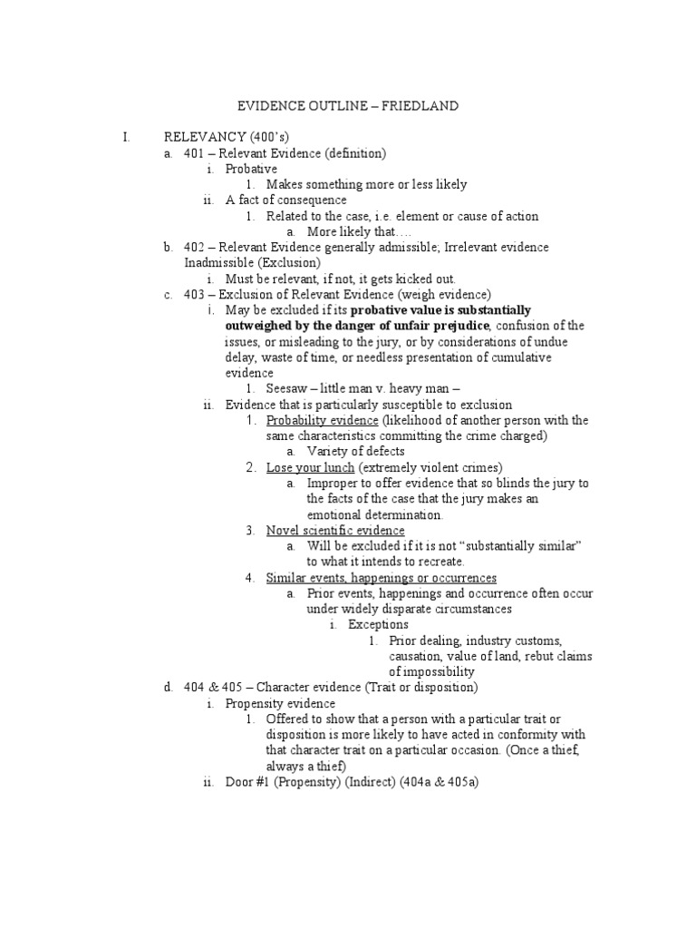 Evidence Outline | PDF | Witness | Witness Impeachment