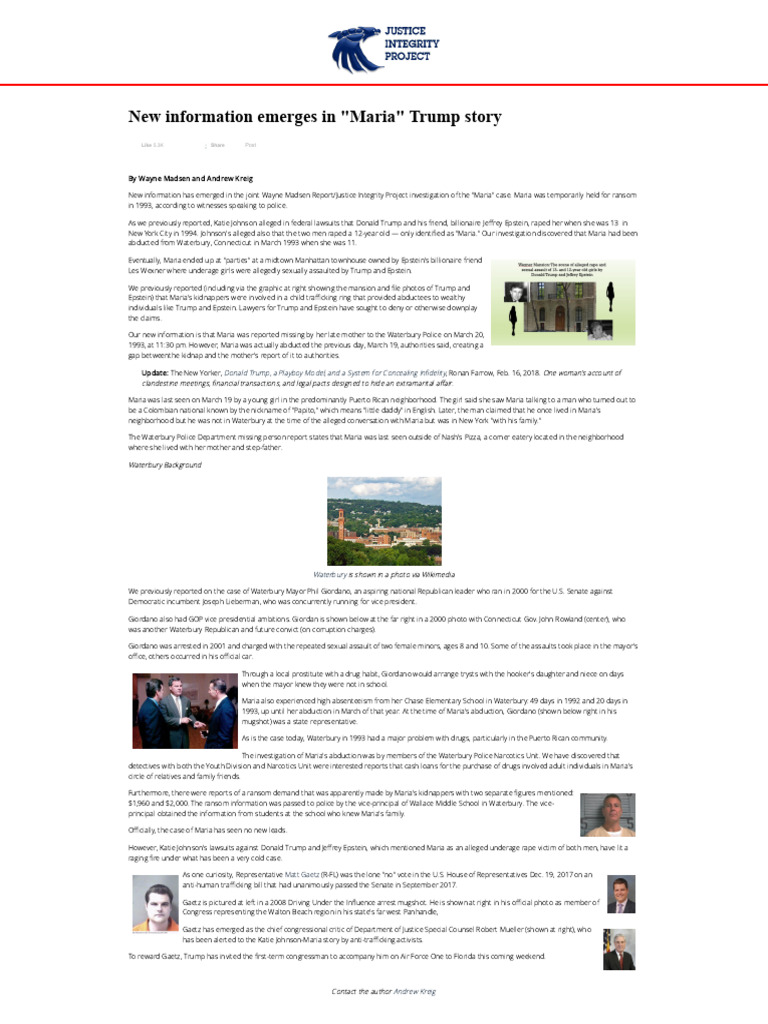 Justice Integrity Report - New Information Emerges in - Maria - Trump ...