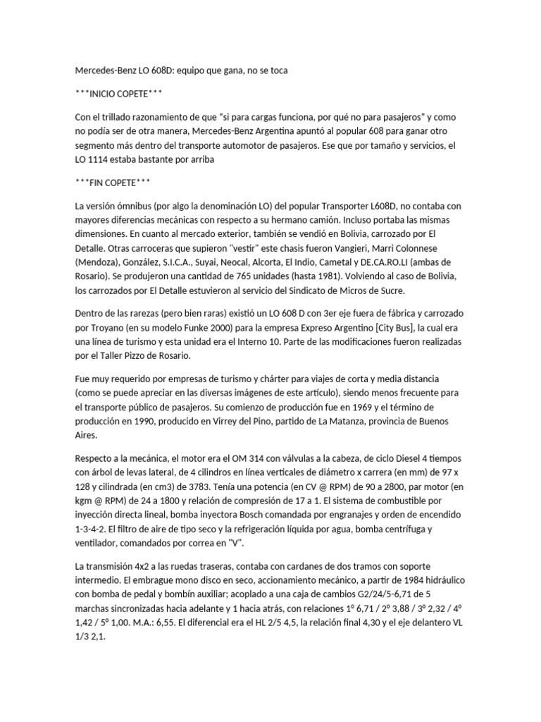 1 Mercedes-Benz LO 608 | PDF | Eje | Autobús