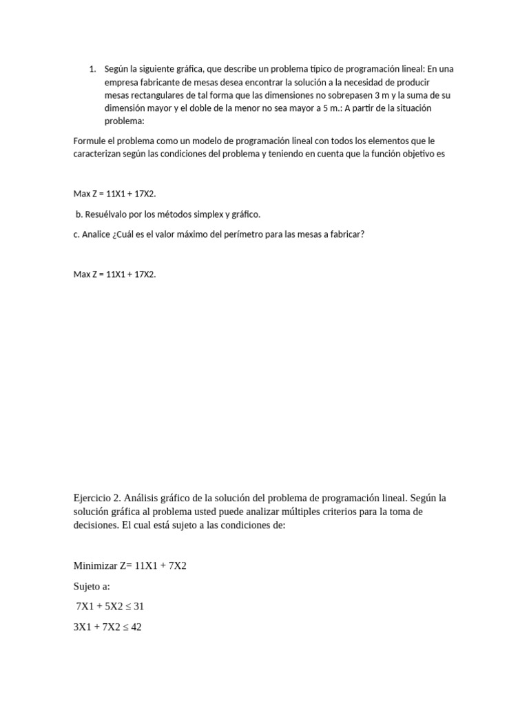 Ejercicio 2 Programación Lineal | PDF | Programación lineal | Análisis