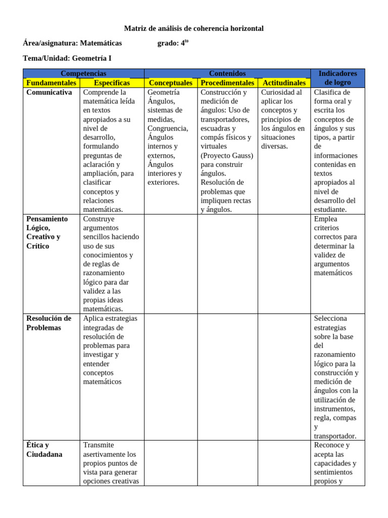 Matriz de Coherencia Horizontal | PDF | Matemáticas | Geometría