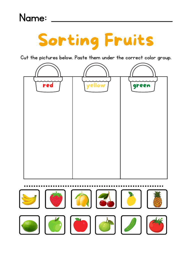Colorful Fun Fruit Sorting Worksheet (1) | PDF