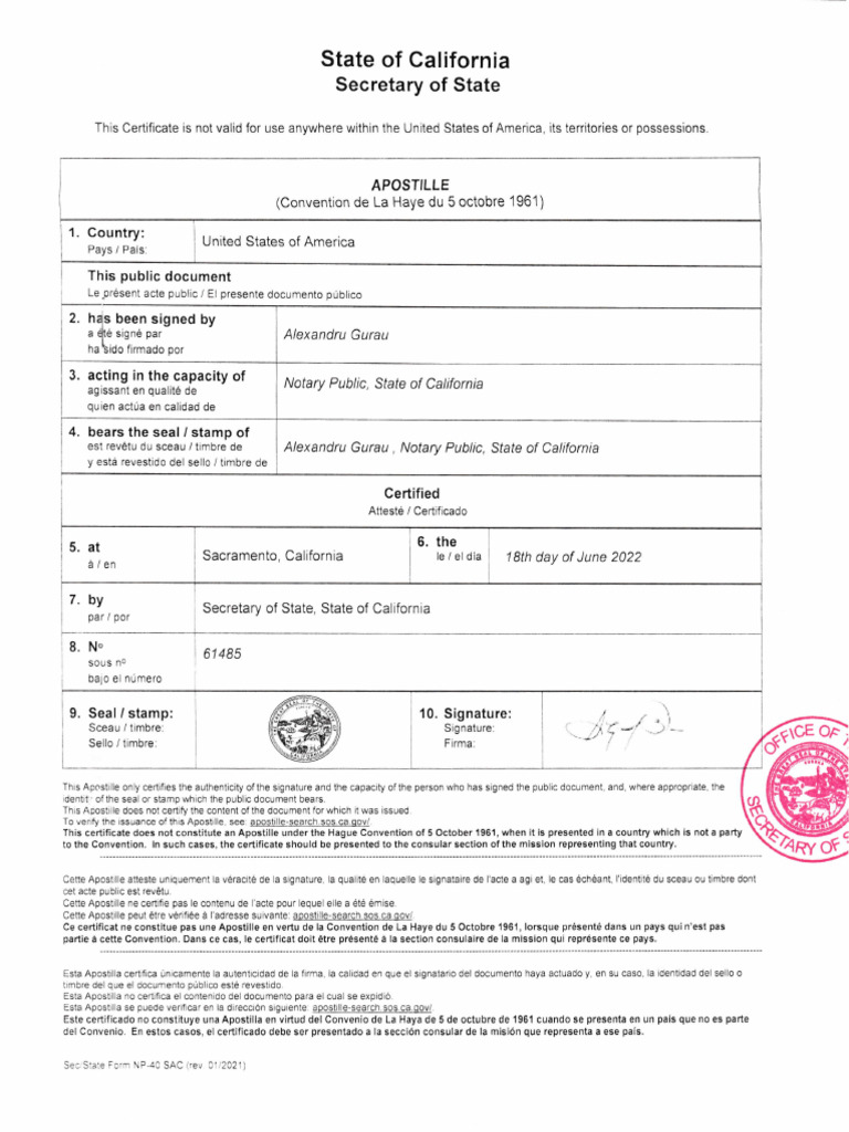 Apostilla Estado de California | PDF