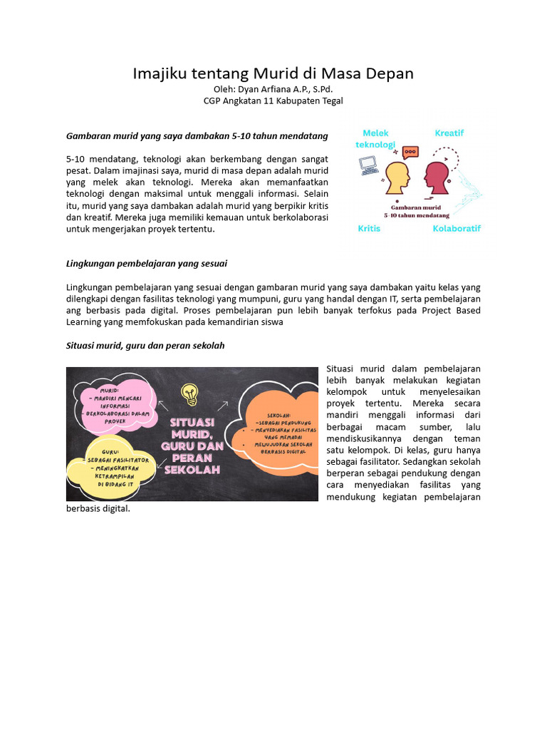 Refleksi 1 - Imajiku Tentang Murid Di Masa Depan - Dyan Arfiana AP | PDF