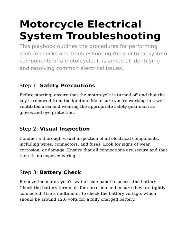 Motorcycle Electrical System Troubleshooting | PDF | Fuse (Electrical ...