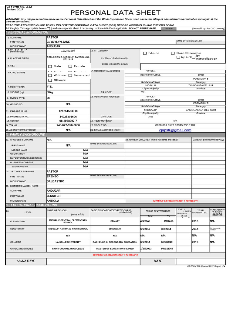 PDS Form-ClydPastor | PDF