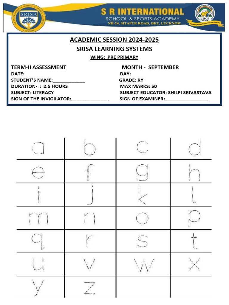 Pre-Primary Literacy Assessment 2024 | PDF | Career & Growth | Language ...