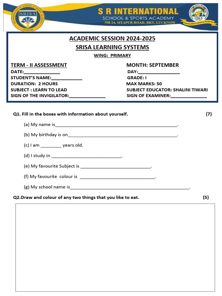 Term Ii Grade I B Learn To Lead | PDF