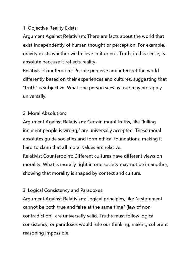 Objective Truth vs. Relativism Debate | PDF | Relativism | Truth