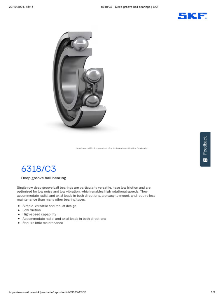 6318 - C3 - Deep Groove Ball Bearings - SKF | PDF | Bearing (Mechanical) | License