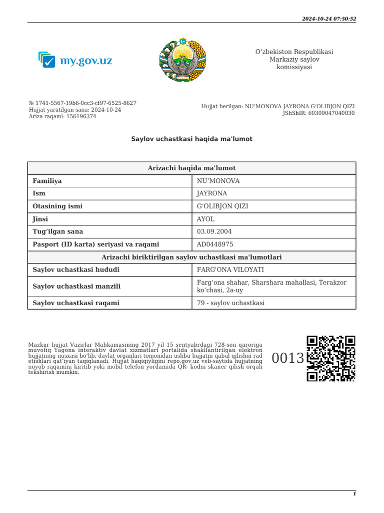 Saylov Uchastkasi Haqida Ma'lumot: O Zbekiston Respublikasi Markaziy ...