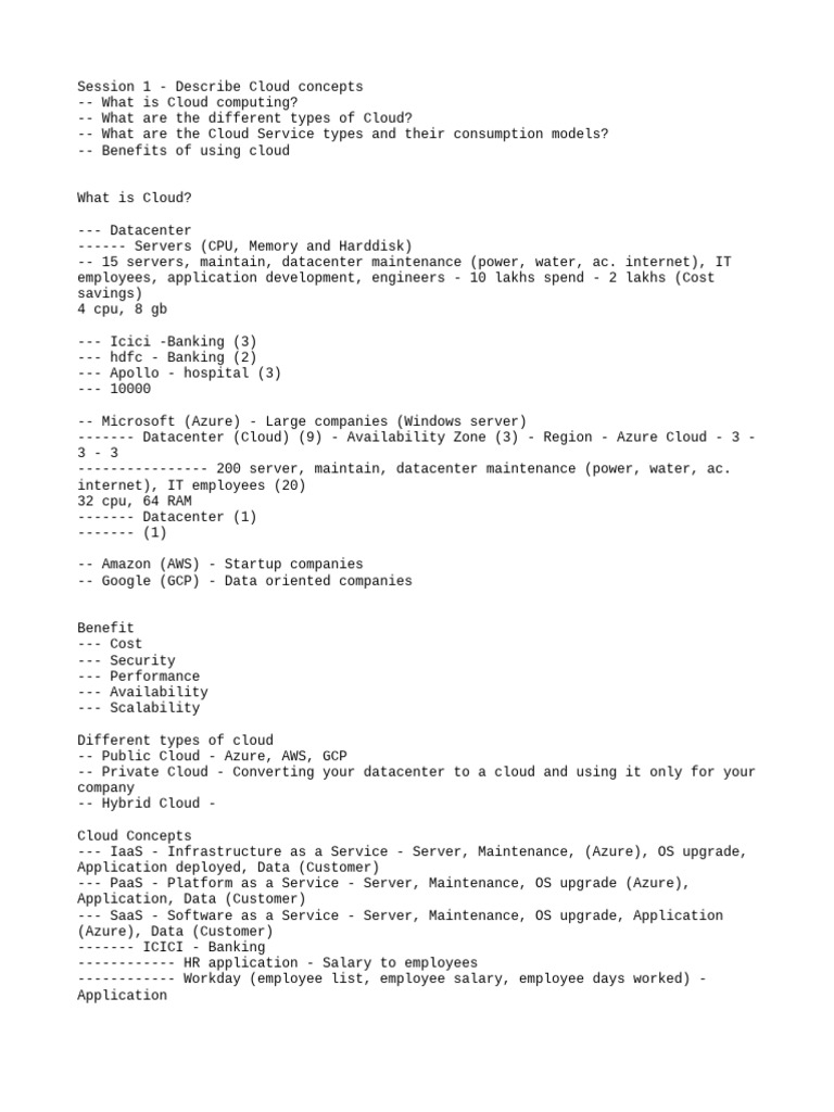 Session 1 Describe Cloud Concepts Pdf