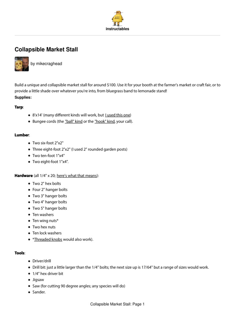 Build Your Own Collapsible Market Stall | PDF | Screw