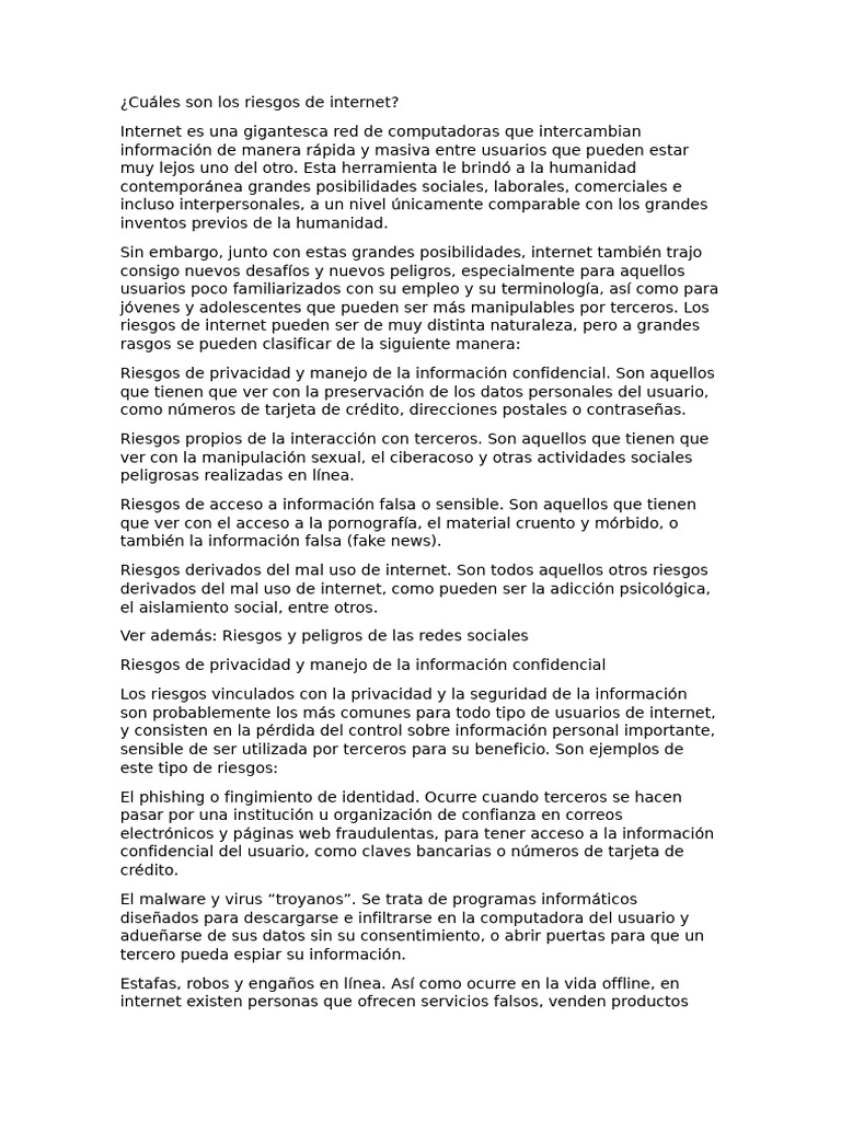 Cuáles Son Los Riesgos de Internet | PDF | Internet | Acoso cibernético Cuáles Son Los Riesgos de Internet | PDF | Internet | Acoso cibernético