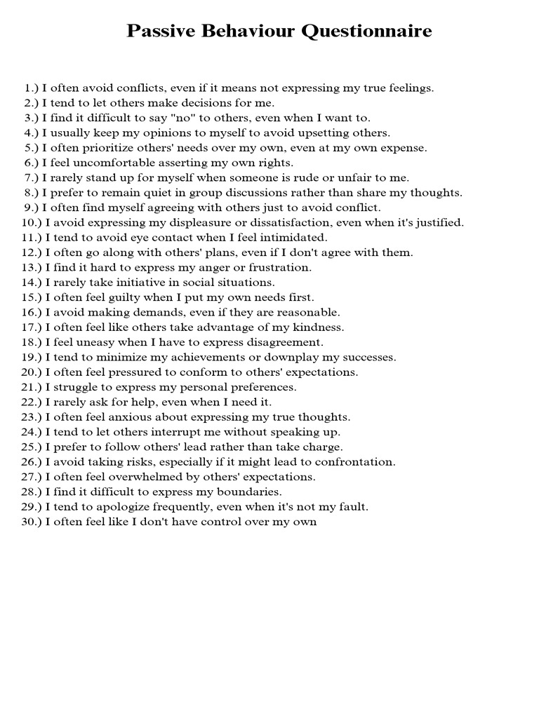 Passive Behaviour Questionnaire | PDF