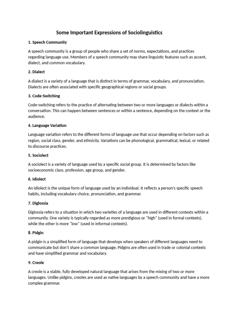 Some Important Expressions of Sociolinguistics | PDF | Language ...