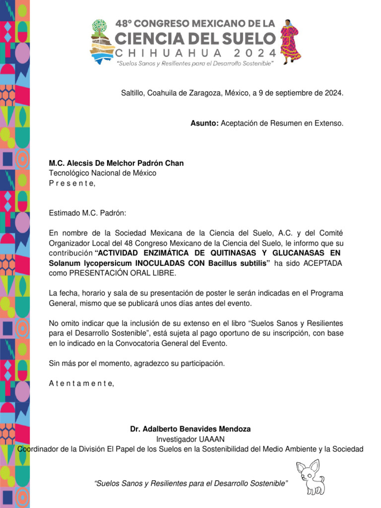 Constancia de Aceptación - Alecsis de Melchor Padrón Chan - ID (1182 ...