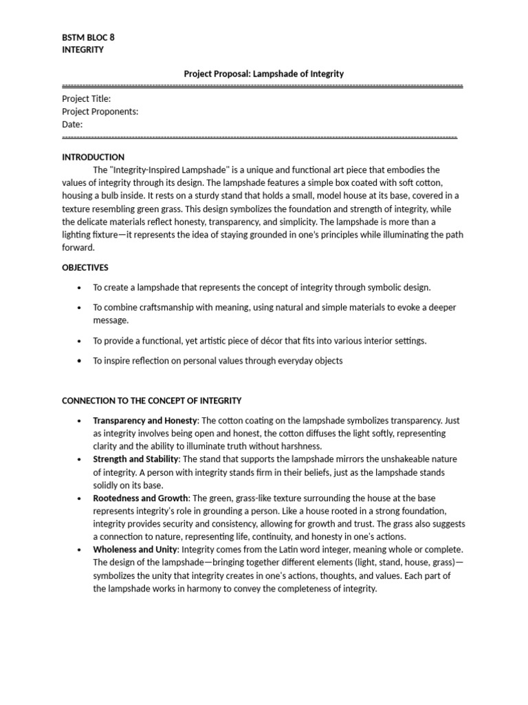 PROJECT PROPOSAL, INTEGRITY BLOC 8 | PDF | Integrity PROJECT PROPOSAL, INTEGRITY BLOC 8 | PDF | Integrity