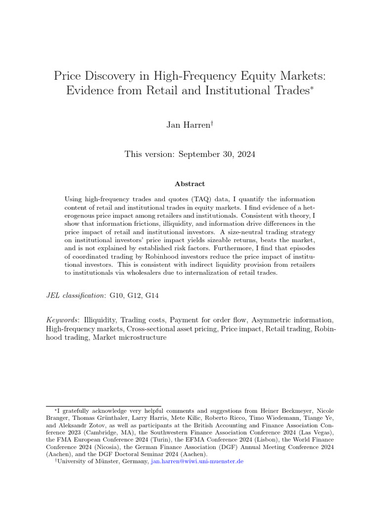 Price Discovery in High-Frequency Equity Markets: Evidence From Retail ...