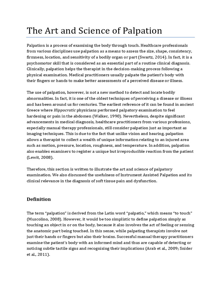 The Art and Science of Palpation | PDF | Medicine