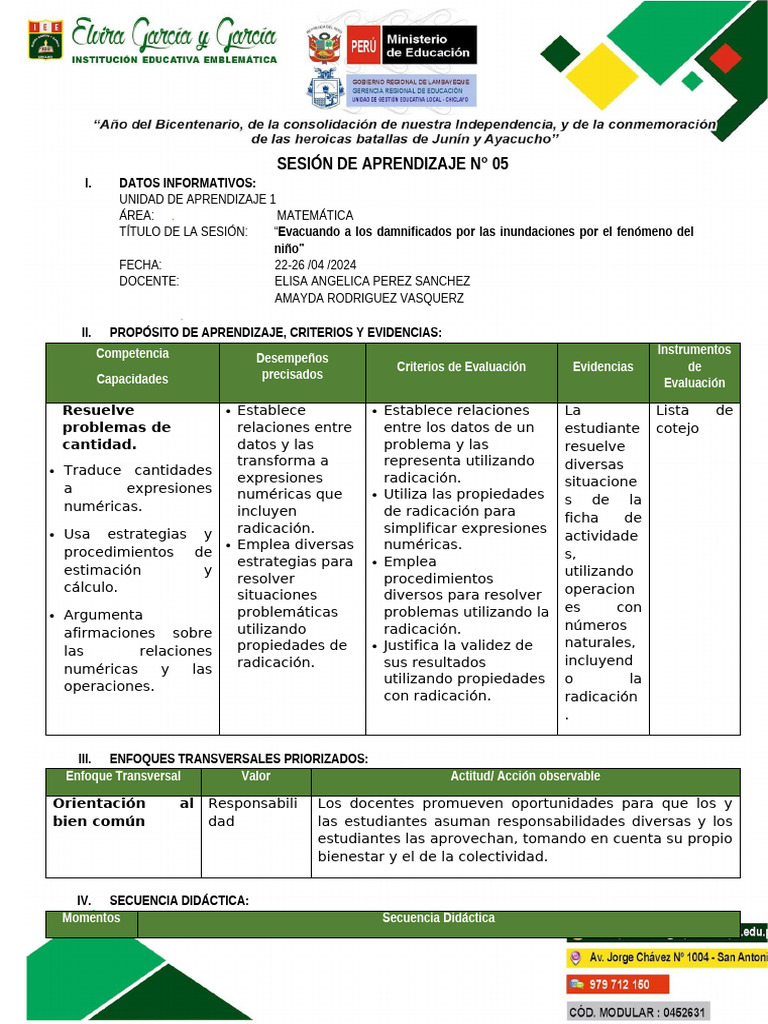 SESIÓN DE APRENDIZAJE 5 radicacion | PDF | Evaluación | Aprendizaje