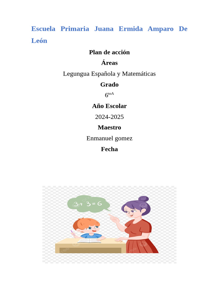 Plan de Accion 6t0 | PDF | Comprensión lectora | Educación primaria