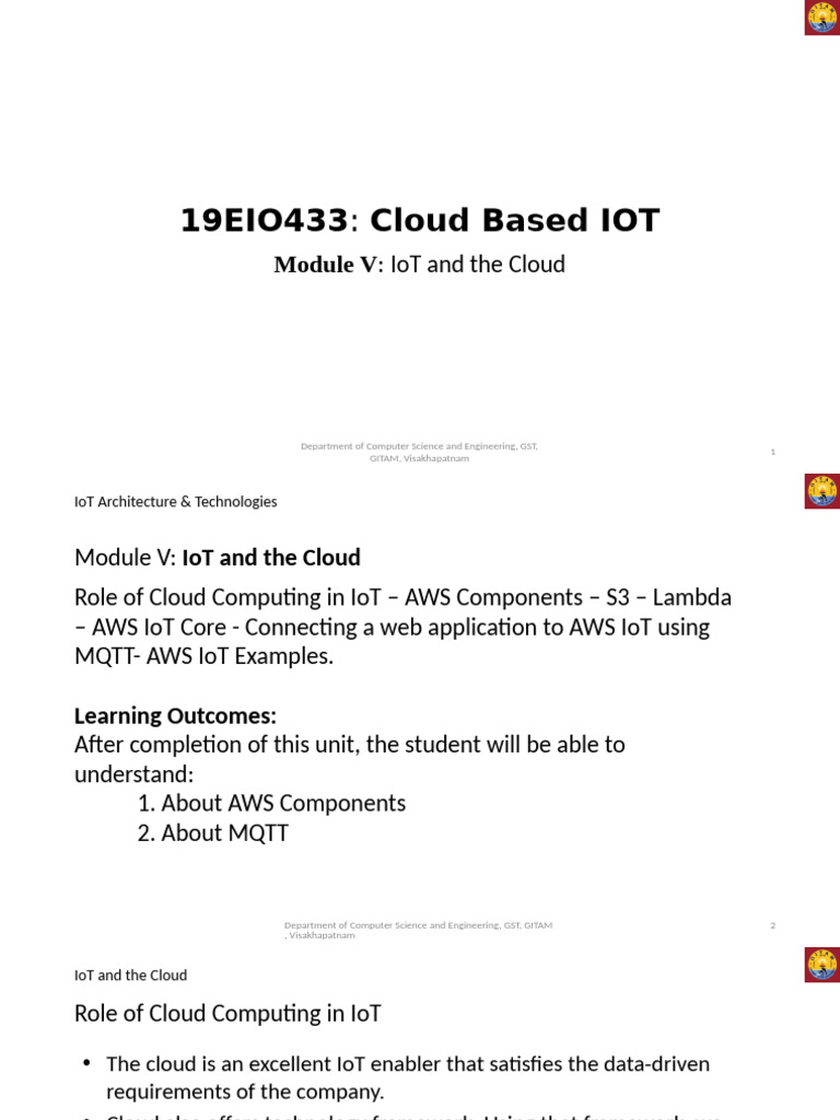 Cloud Computing in IoT: AWS Overview | PDF | Amazon Web Services ...