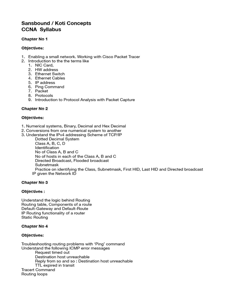 CCNA Syllabus Overview and Objectives | PDF | Computer Network | Internet Protocols