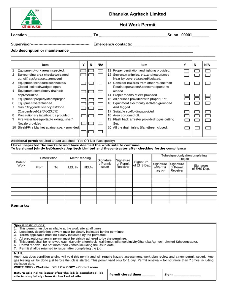 1. Hot Work Permit - Copy (2) | PDF