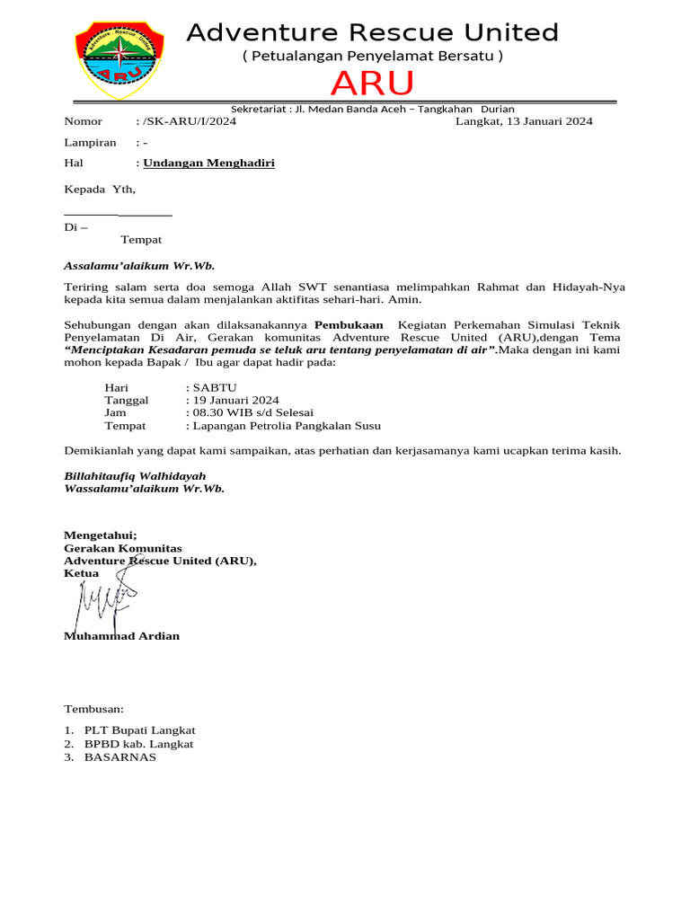 KOP SURAT Undangan ARU | PDF | Perjalanan | Sains & Matematika