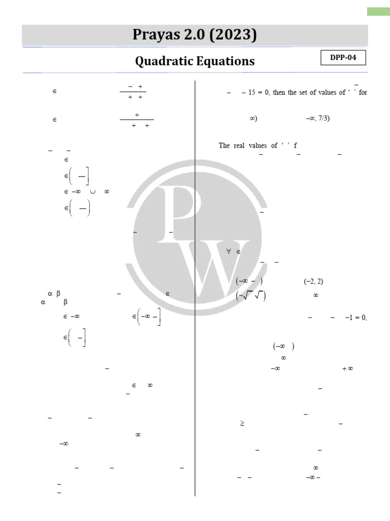 63070afb768a930011f1f40f - ## - Quadratic Equations: DPP 04 (Of Lec 05) - (Prayas 2.0 2023 PW ...