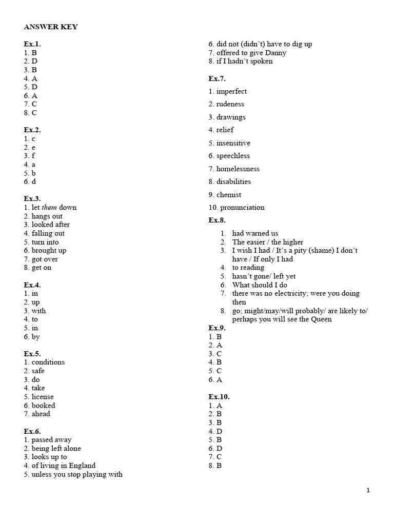 Answer Key for Exercises 1-10 | PDF