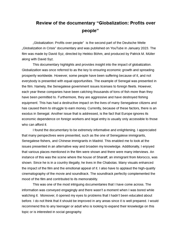 Review of "Globalization: Profits Over People" | PDF | Globalization ...
