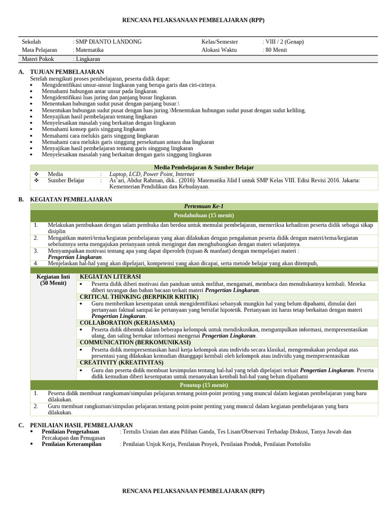 RPP II MTK Kelas VIII SEM 2 | PDF | Karier & Perkembangan