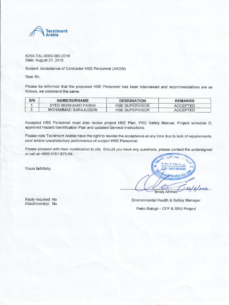 Approvel by Tecnimont | PDF